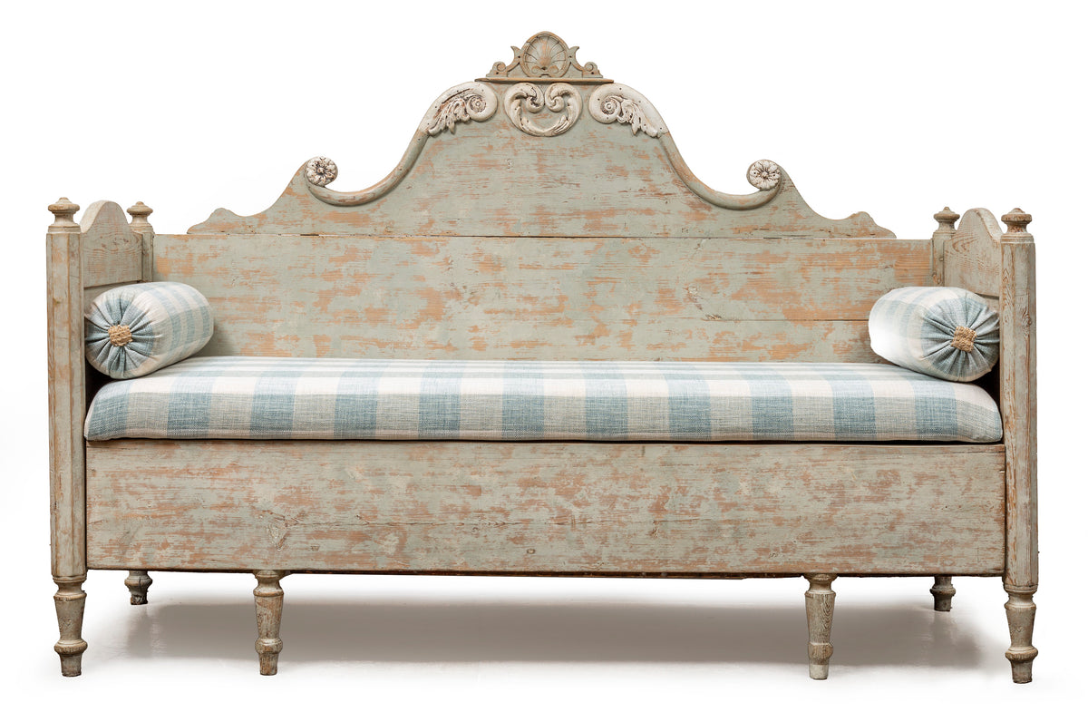 SOLD An elegant upholstered and painted timber day bed, Swedish 19th C ...