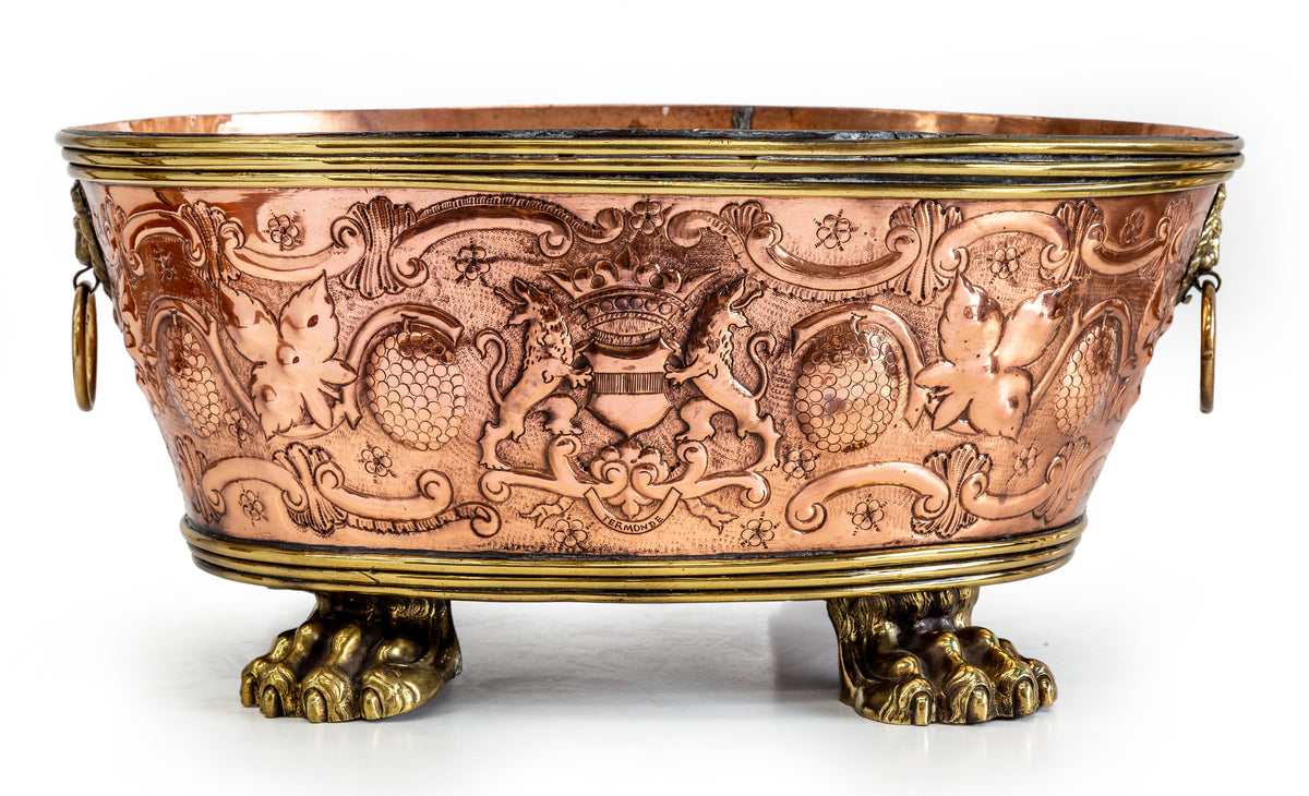 SOLD A very fine quality copper and brass armorial embossed Jardiniere ...